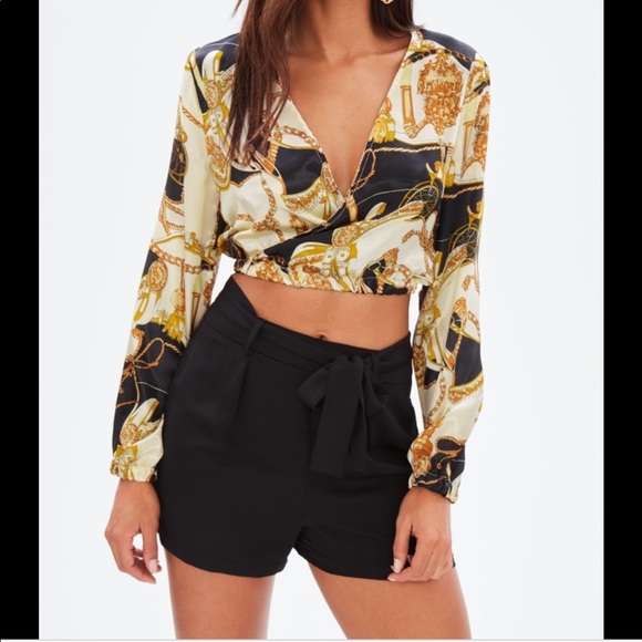 Missguided | Tops | Black Chain Print Elastic Wrap Crop Top | Poshmark